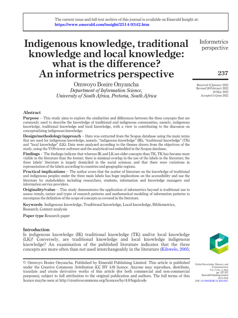 Distinguishing Indigenous, Traditional, and Local Knowledge | PDF ...