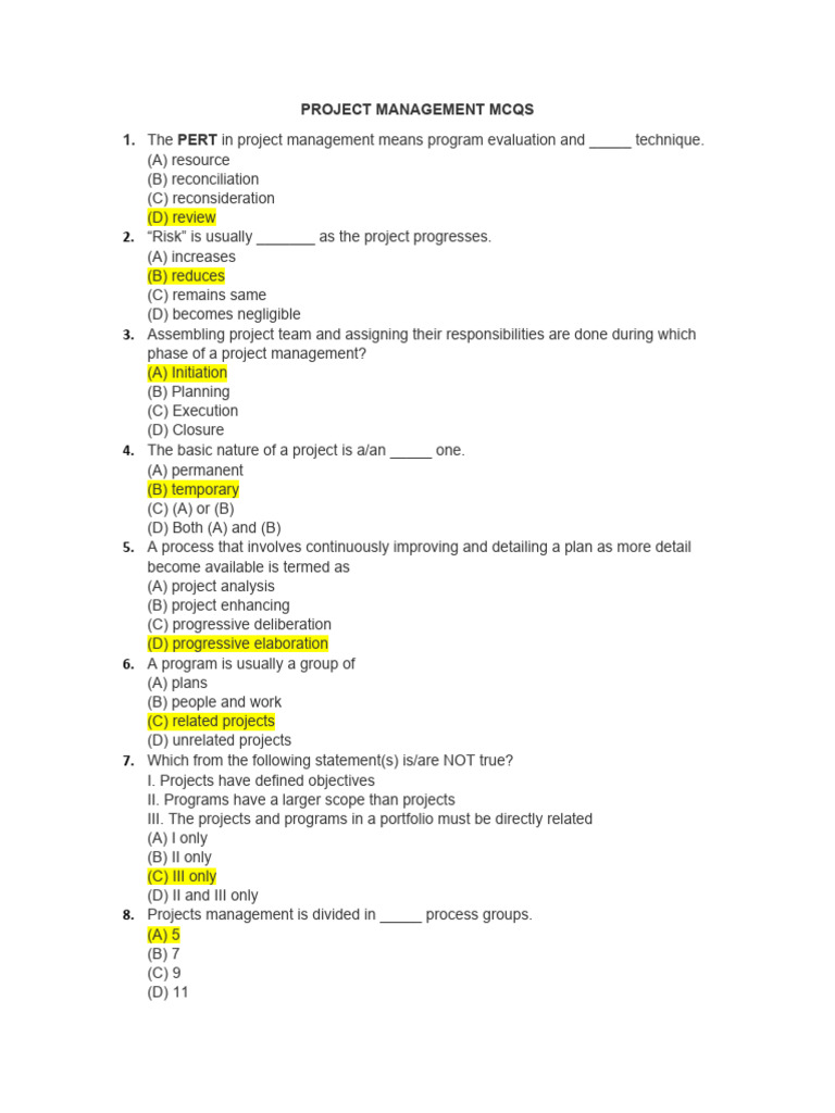 Project Management MCQS | PDF | Project Management | Economies