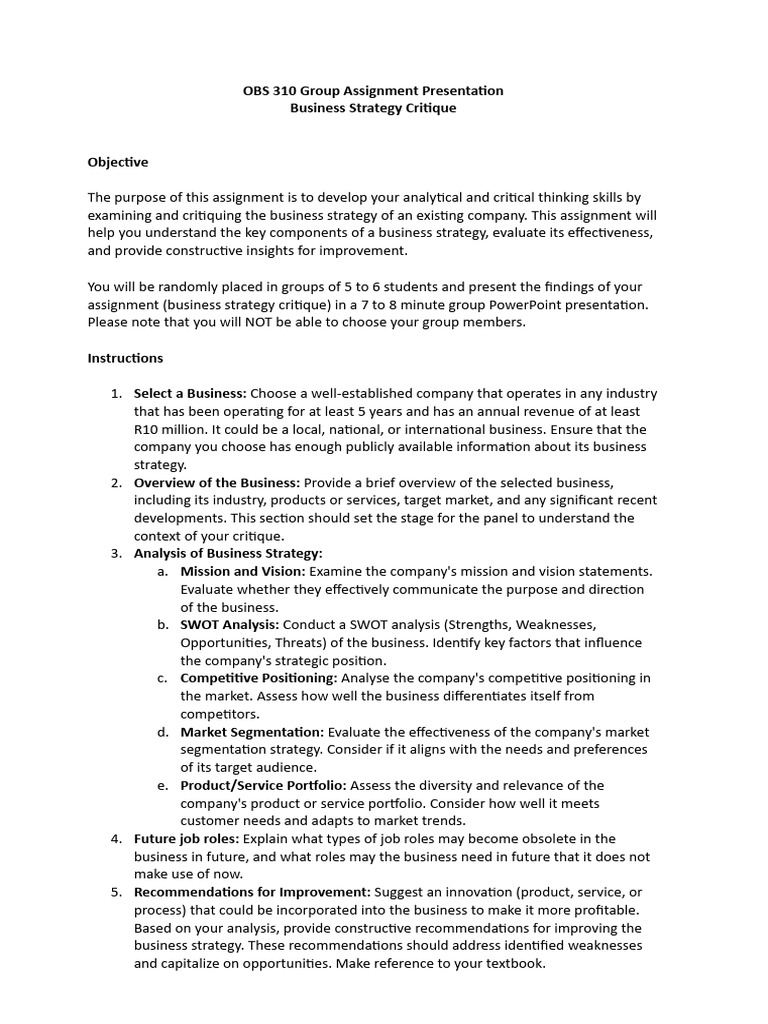 OBS 310 Group Assignment Presentation | PDF