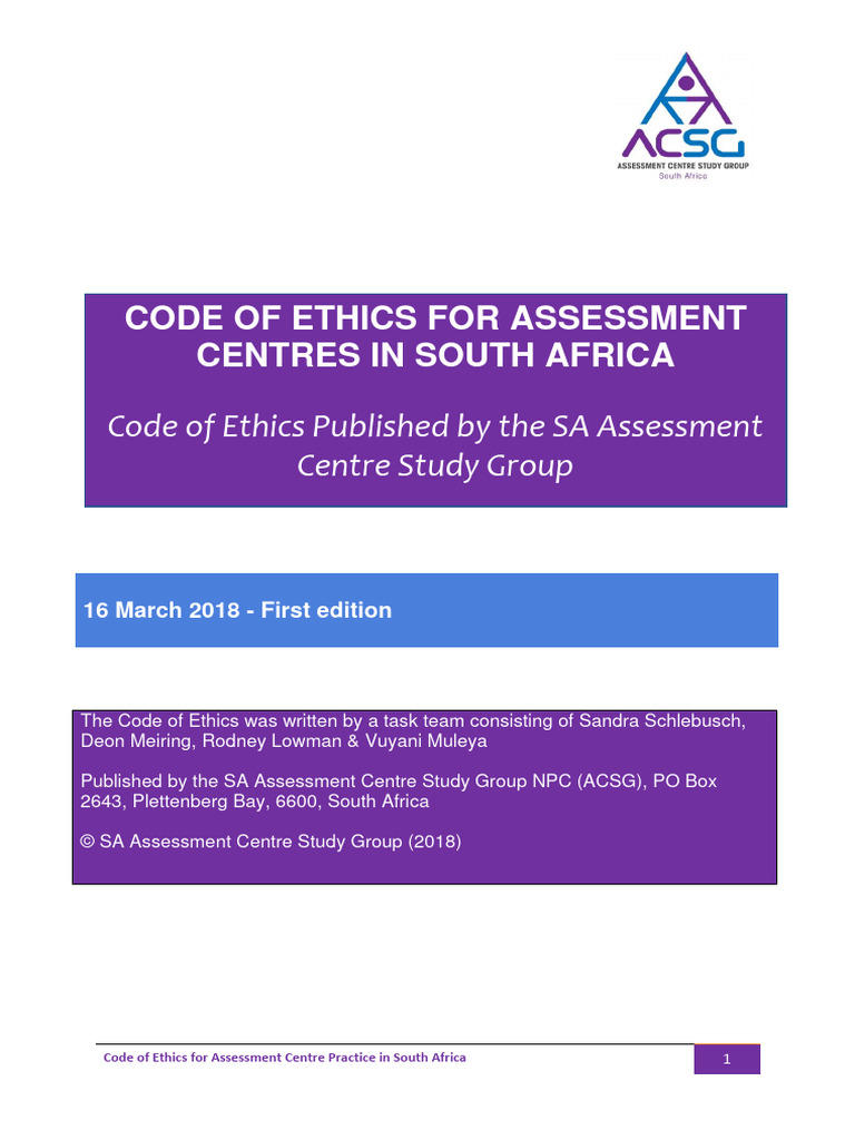 Code of Ethics For Assessment | PDF | Integrity | Dignity