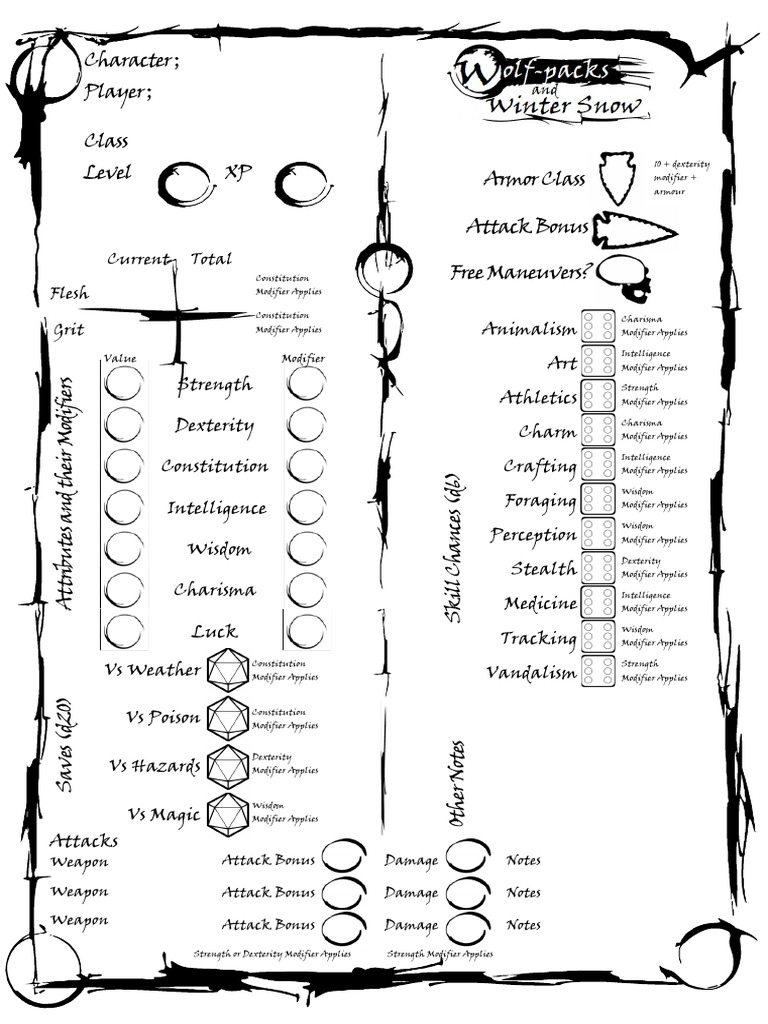 WPWS Character Sheet | PDF | Tabletop Games | Role Playing Games