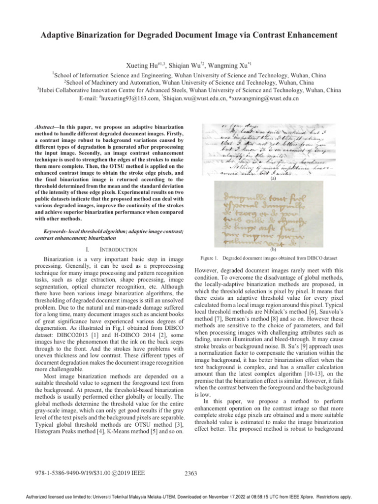 Adaptive Binarization For Degraded Document Image Via Contrast ...