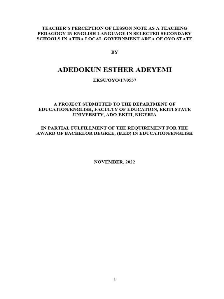 Adedokun Esther | PDF | Teachers | Lesson Plan