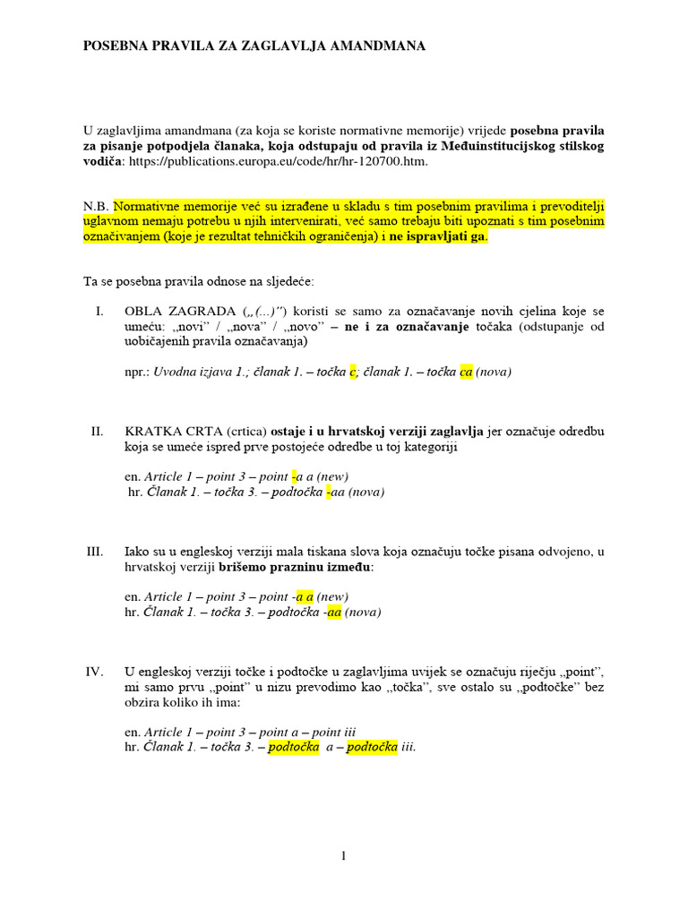 Posebna Pravila Za Zaglavlja Amandmana | PDF