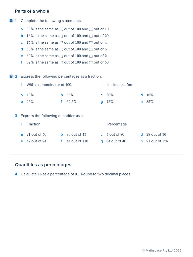 4.02 Quantities As Percentages - Worksheet | PDF | Numbers | Elementary ...