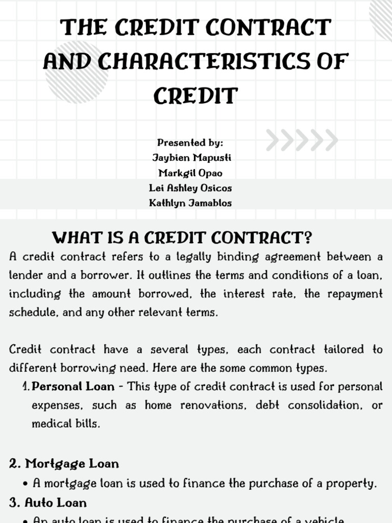 The Credit Contract and Characteristics of Credit | PDF