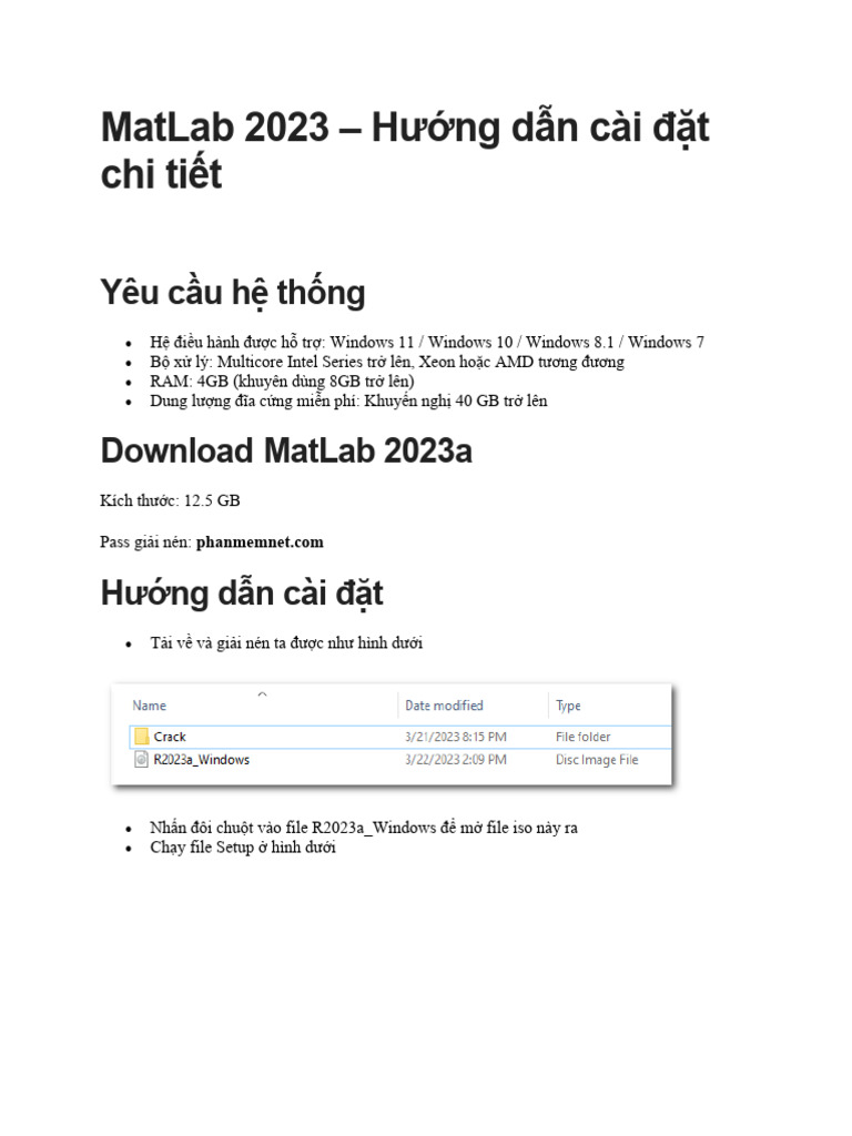 MatLab 2023 hướng dẫn cài đặt | PDF