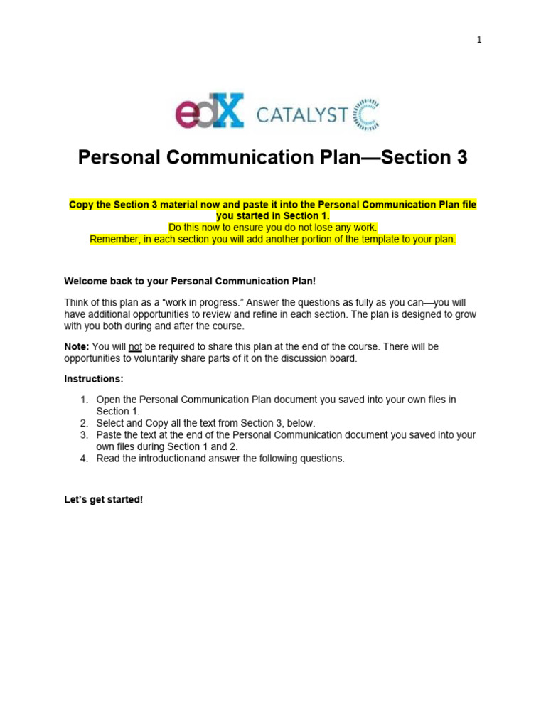 Personal - Communication Plan Section | PDF | Humility | Communication