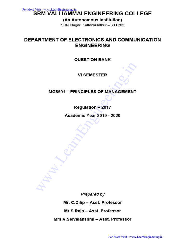 MG8591-Principles of Management QP - by WWW - LearnEngineering.in | PDF | Organizational ...