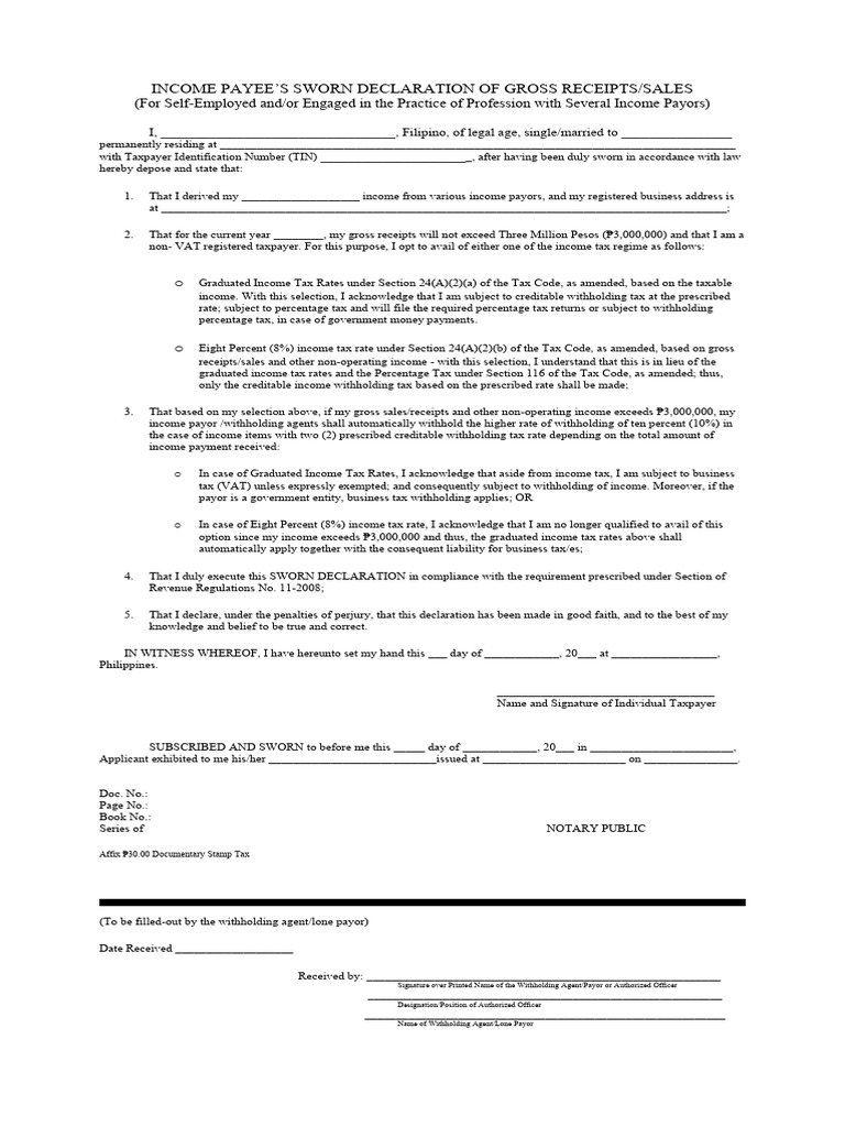 Sworn Declaration - INCOME PAYEE | PDF | Taxes | Income Tax Sworn Declaration - INCOME PAYEE | PDF | Taxes | Income Tax