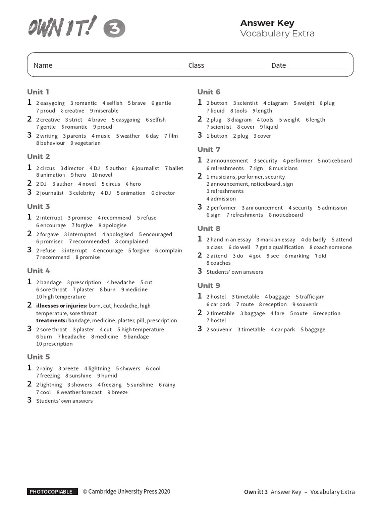 Vocabulary Extra Answer Key | PDF | Cooking, Food & Wine