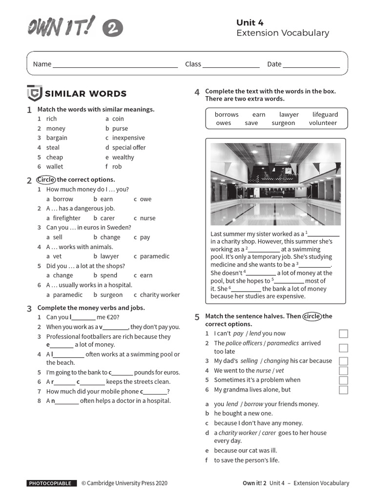 Vocabulary Extension Unit4 Without Answers | PDF | Money