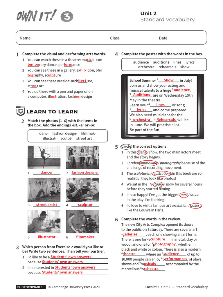 Vocabulary Standard Unit2 With Answers | PDF | Audition | The Arts