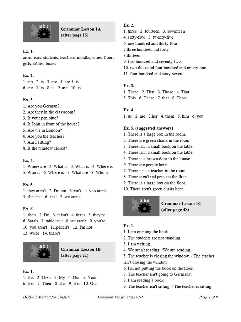 English Grammar Answer Key | PDF