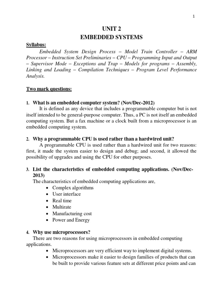 ET - 2 Mark Q&A-unit 2 and 3 | PDF | Embedded System | Process (Computing)