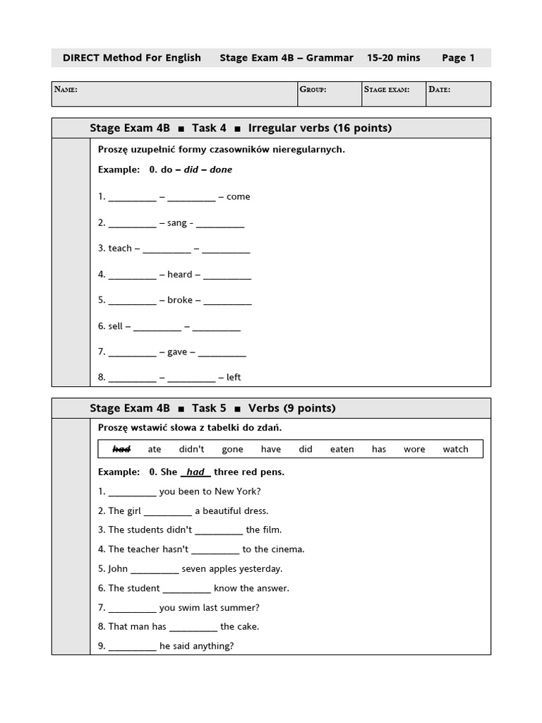 Stage Exam 4B Grammar | PDF | Language Mechanics | Syntax