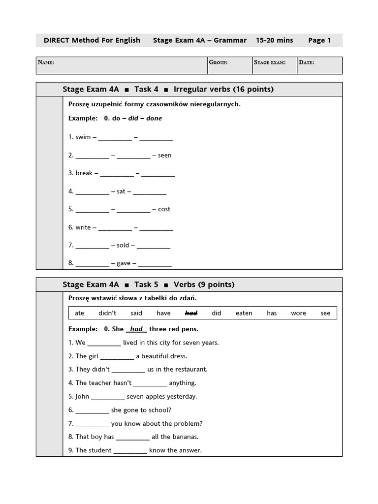 Stage Exam 4A Grammar | PDF | Linguistic Morphology | Grammar