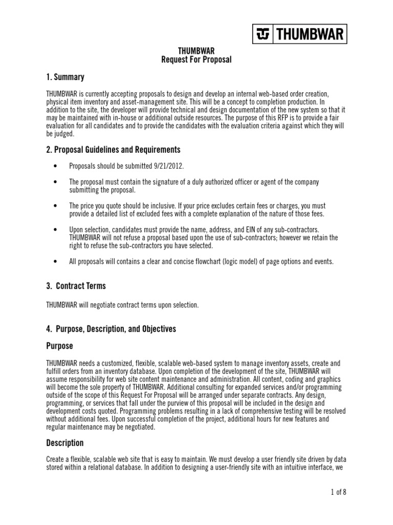 THUMBWAR Inv RFPv1.2 | PDF | World Wide Web | Internet & Web