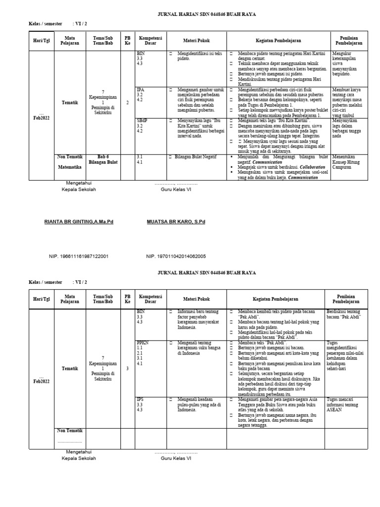 Jurnal Kelas 6 Tema 7 | PDF