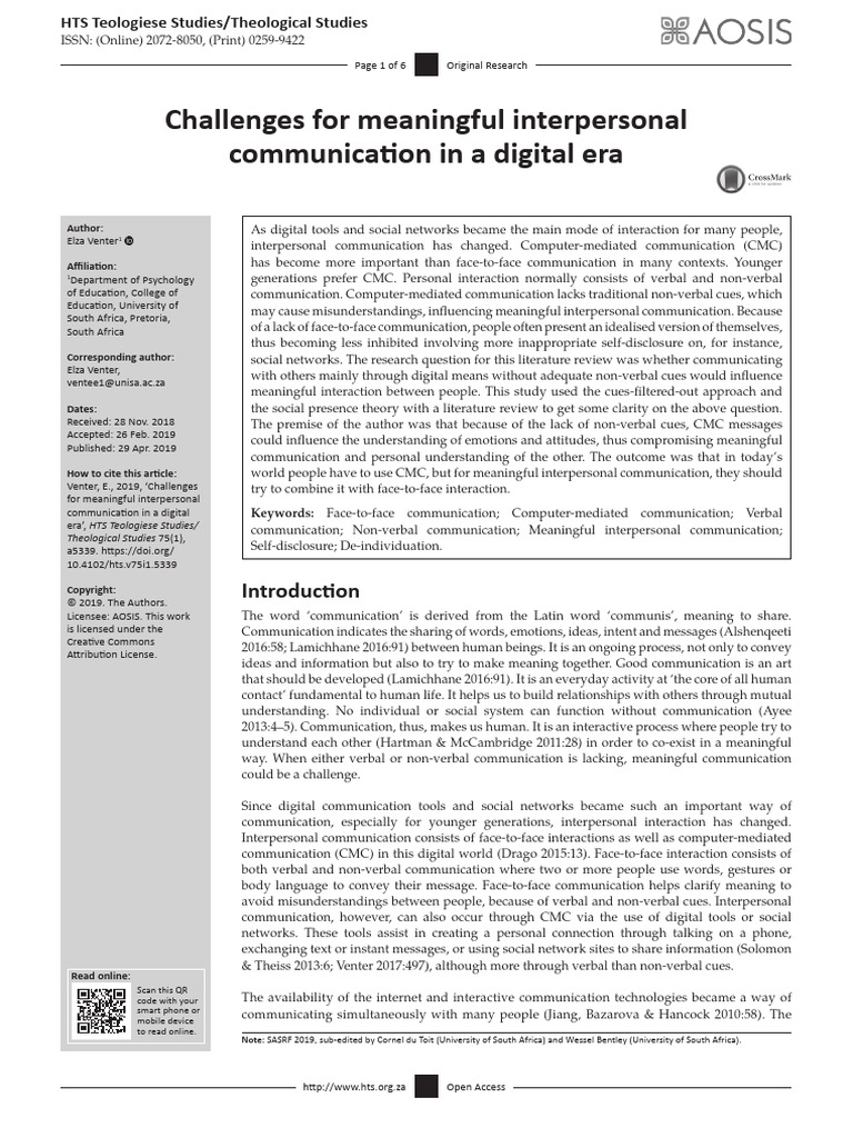 Challenges For Meaningful Interpersonal | PDF | Communication ...