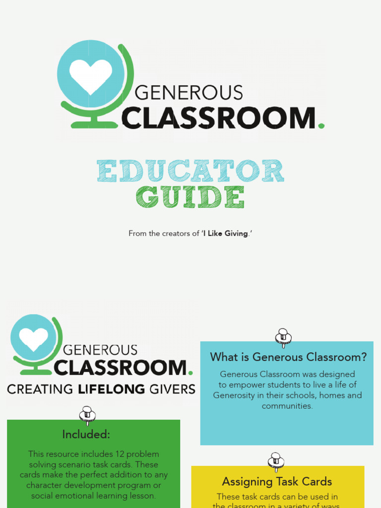 Generous Classroom Task Cards Guide | PDF | Classroom | Learning
