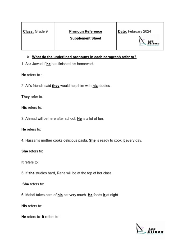 Grade 9 Pronoun Refrence | PDF