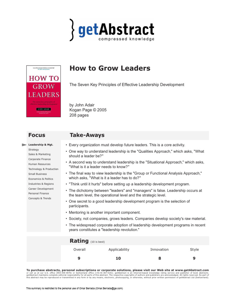 How To Grow Leaders Adair e | PDF | Leadership | Mentorship