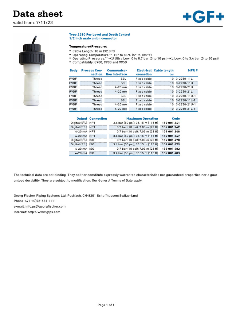 Gfps-Datasheet-Type 2250 For Level and Depth Control-159001248 | PDF ...