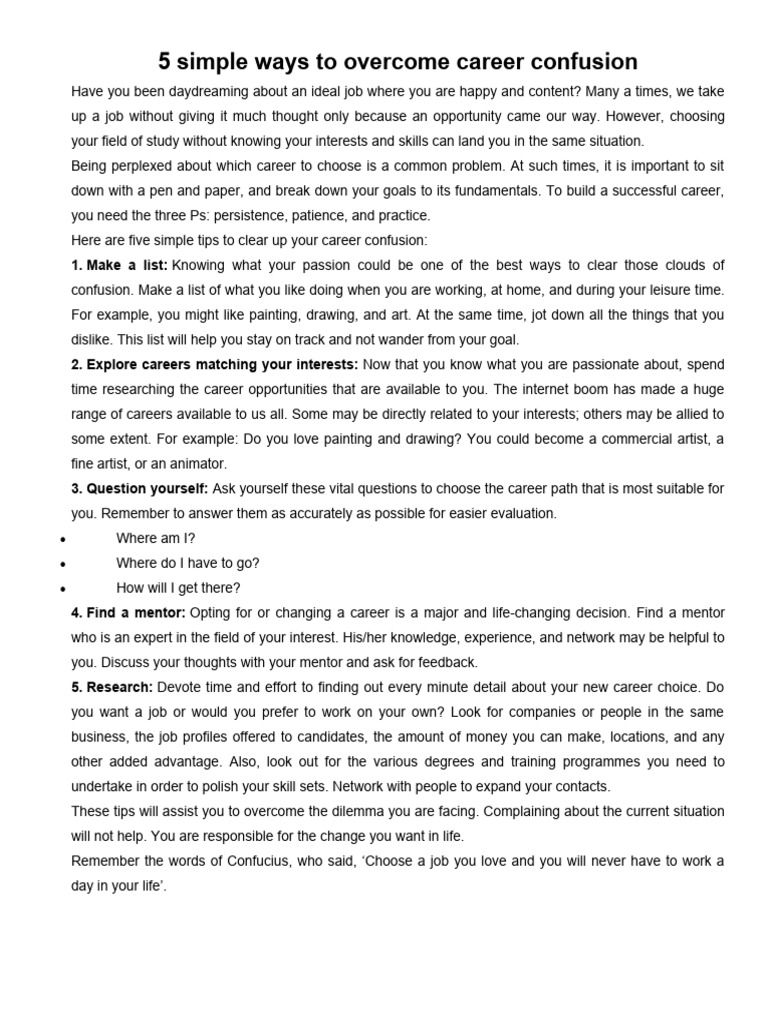 5 Simple Ways To Overcome Career Confusion | PDF | Cognitive Psychology ...