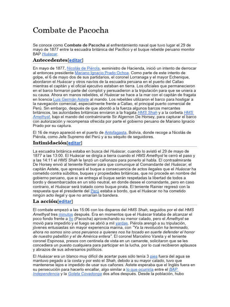 Combate de Pacocha | Descargar gratis PDF | Guerra Naval | Buques