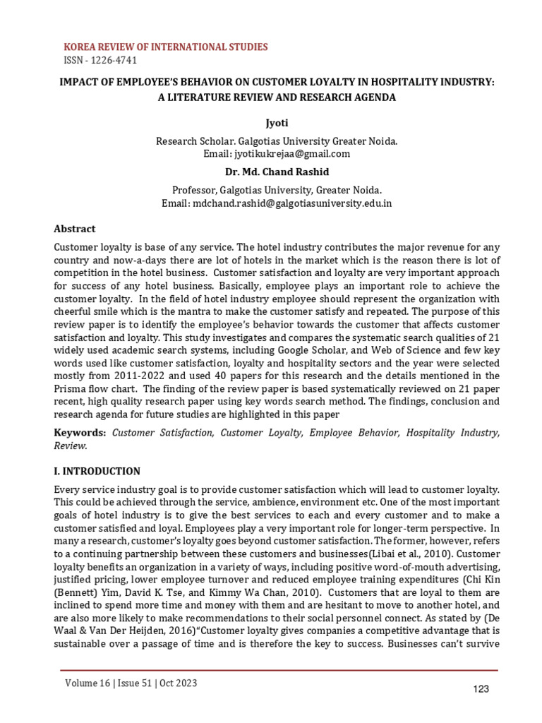 Impact of Employee's Behavior On Customer Loyalty in Hospitality Industry: A Literature Review ...