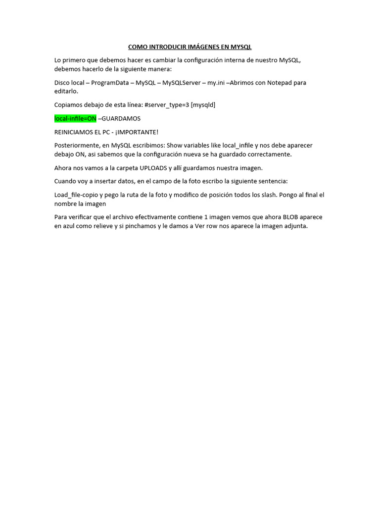 Como Introducir Imágenes en Mysql | PDF