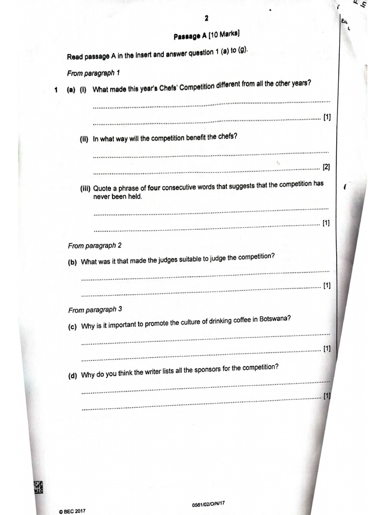 2017 Answer Booklet | PDF