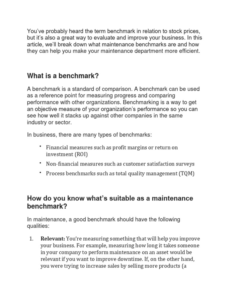 Maintenance Benchmarking Insights | PDF | Benchmarking | Reliability ...