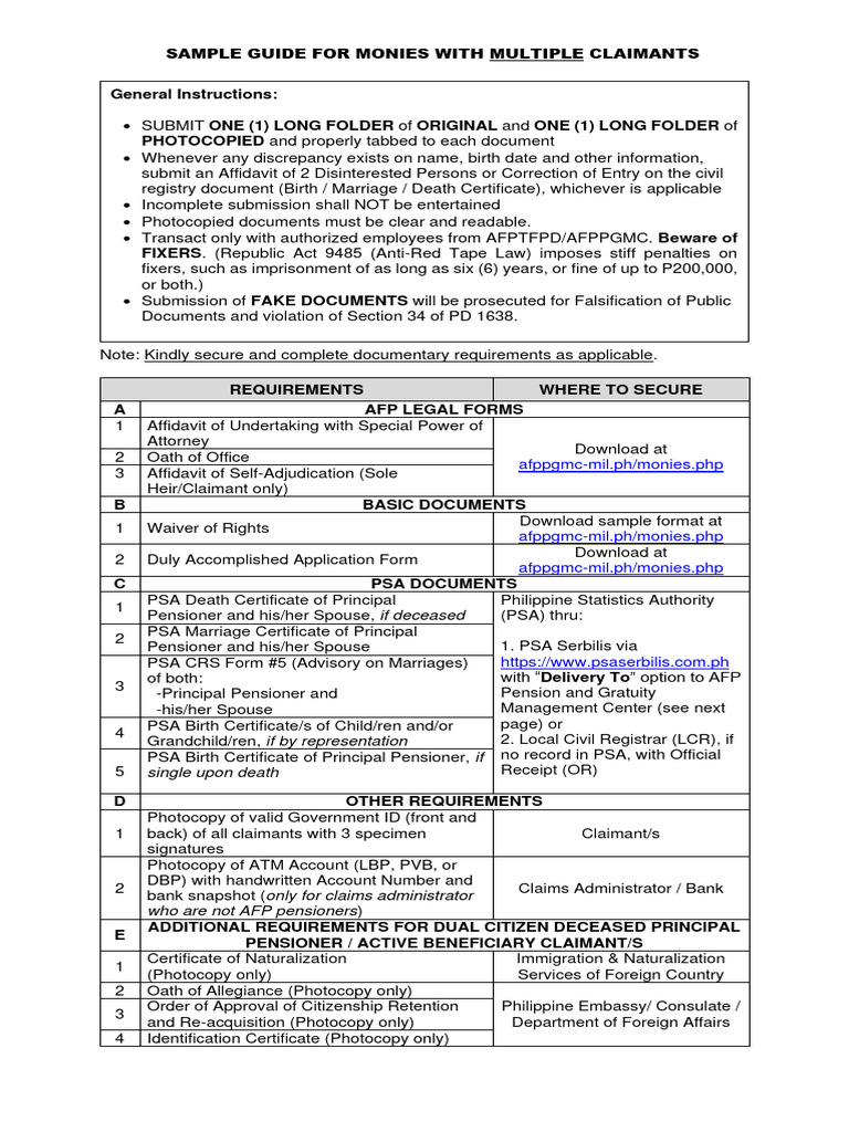Sample Guide For Multiple Claimants | PDF | Affidavit | Oath