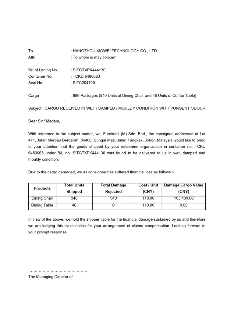 Furnimall Claim Notice | PDF