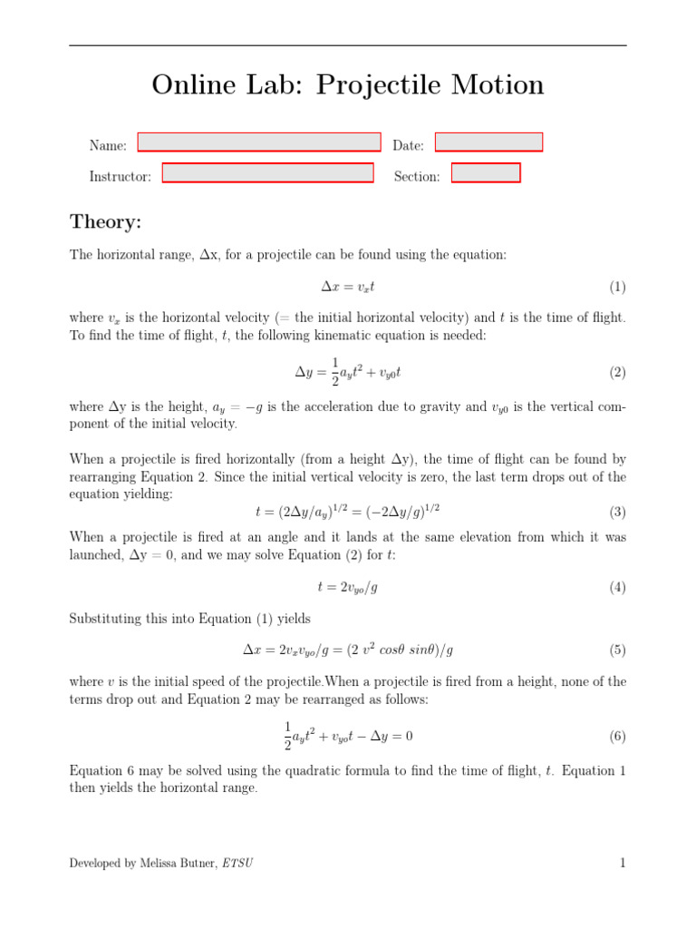 Projectile Motion Online Lab | PDF | Projectiles | Mechanics