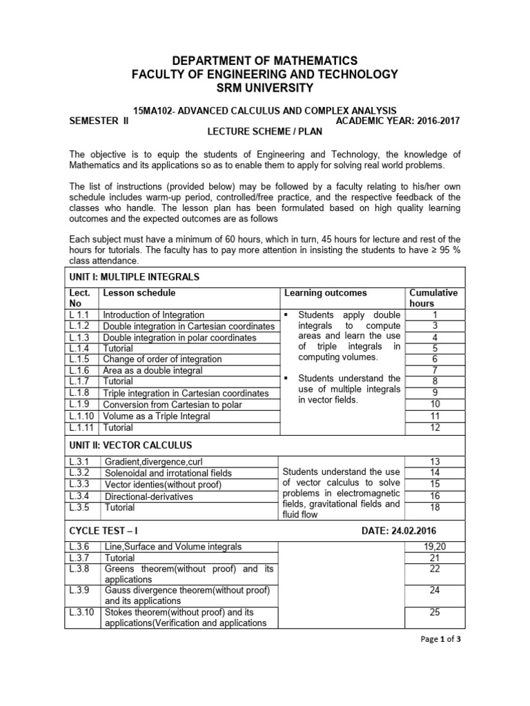 Advanced Calculus & Complex Analysis Syllabus | PDF | Mathematical ...