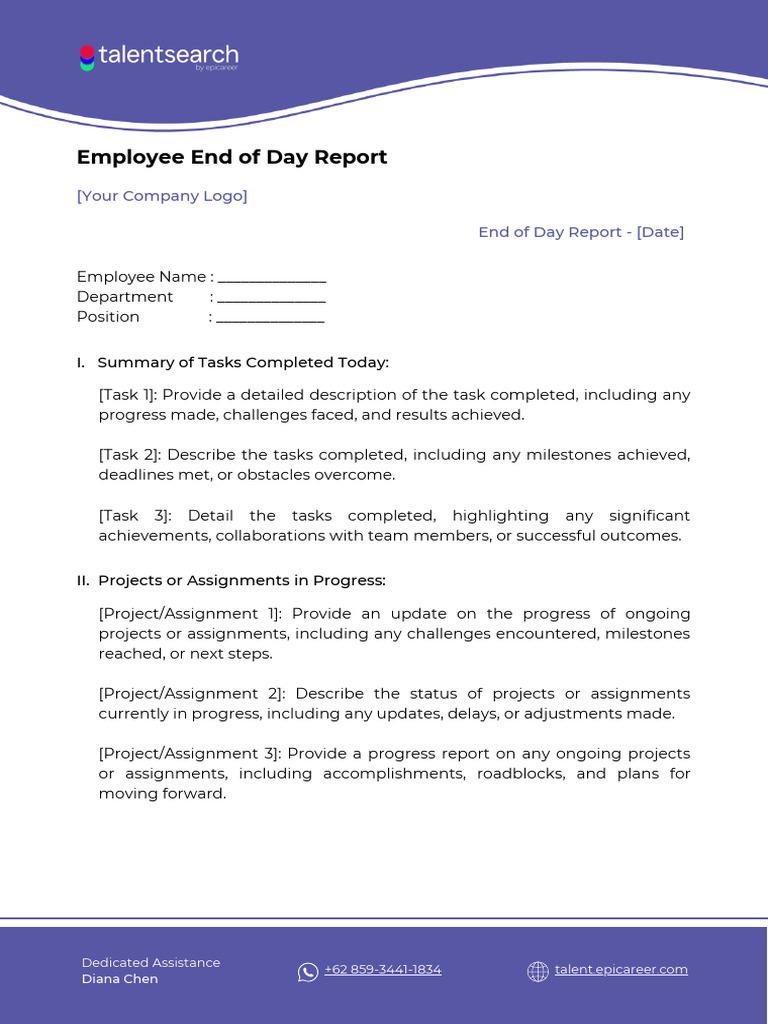 Employee End of Day Report Template | PDF | Information