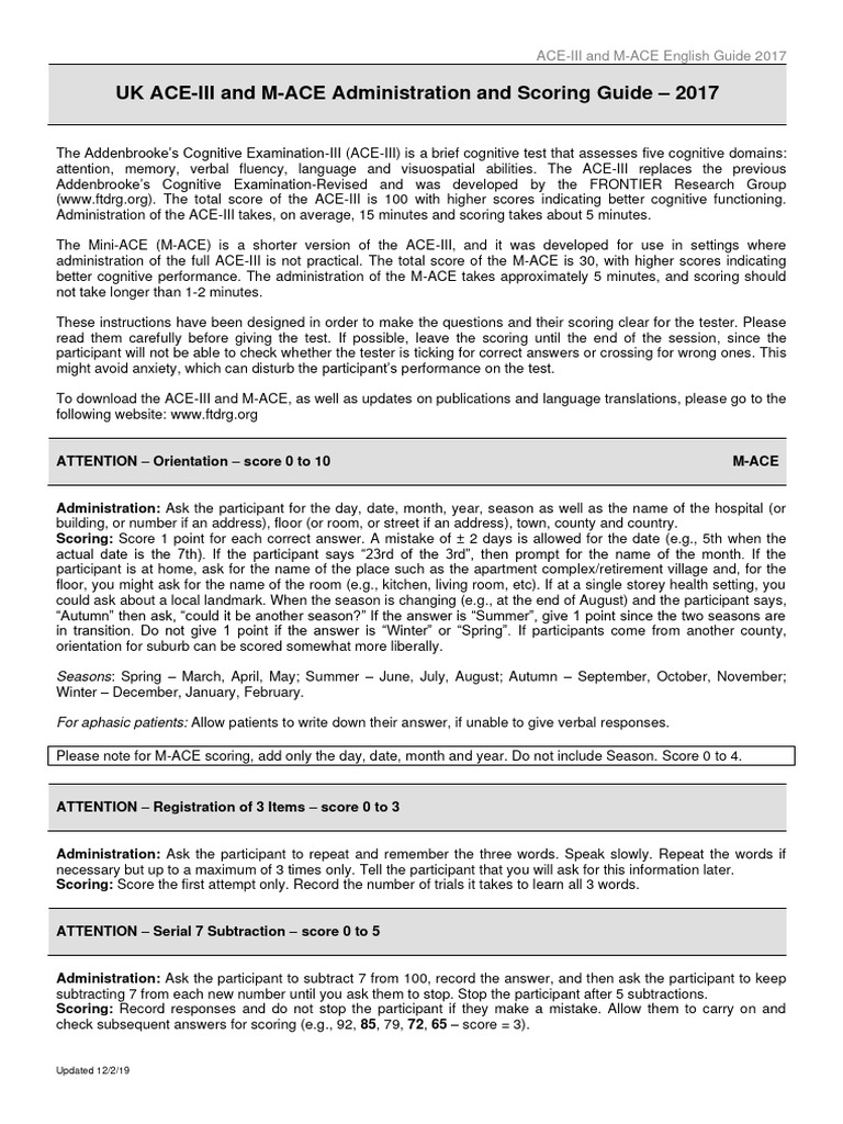 Ace-III Scoring (Uk) 2017 | PDF | Memory | Recall (Memory)