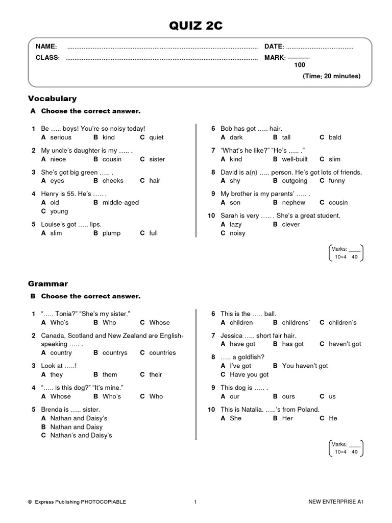 2 06 Enterprise A1 Quiz 02c | PDF
