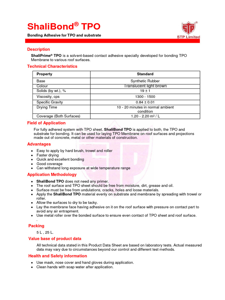 TDS of ShaliBond TPO | PDF | Adhesive | Industrial Processes