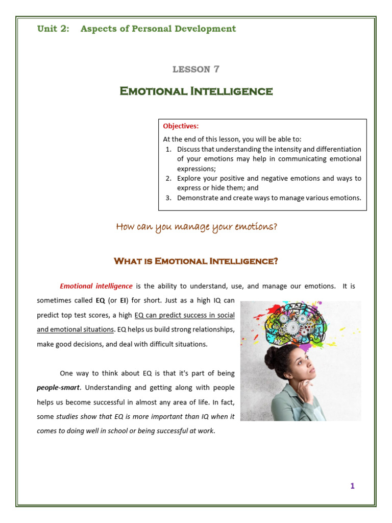 PD 110 Lesson 7 | PDF | Emotional Intelligence | Emotions
