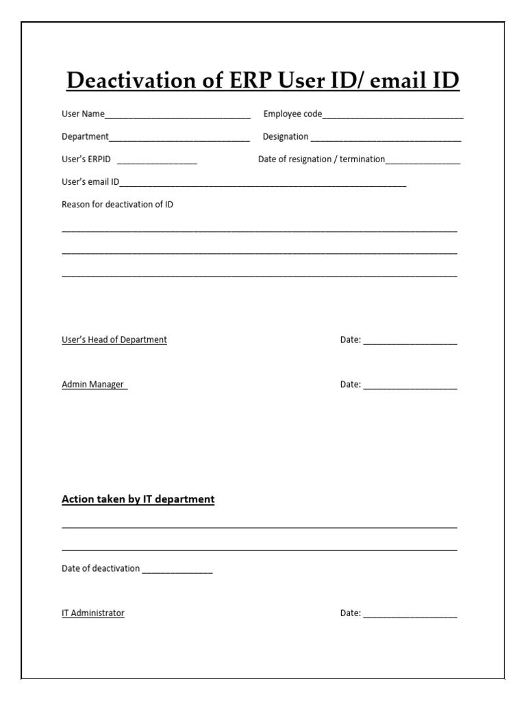 10 - Form of de Activation of ERP ID and E Mail ID | PDF | Career & Growth