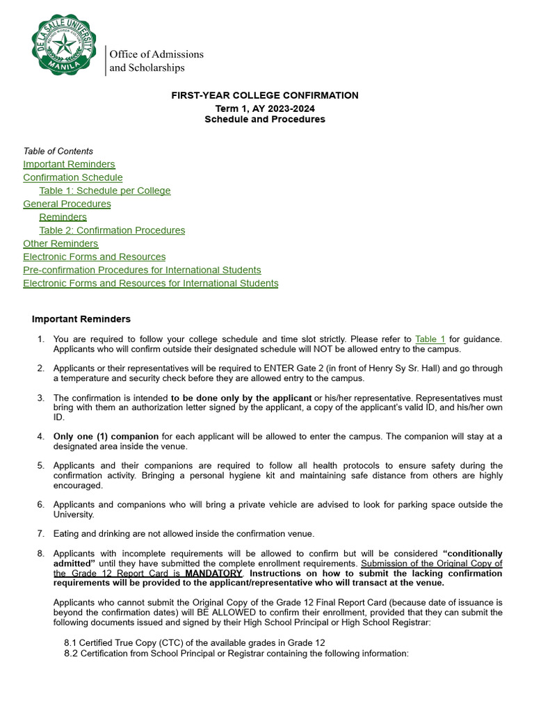 Requirements For Confirmation t1 Ay23 24 Frosh | PDF | Government And ...