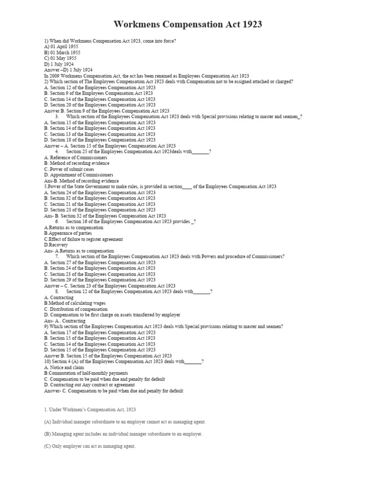 MCQ On Emp Compensation Act | PDF | Finance & Money Management