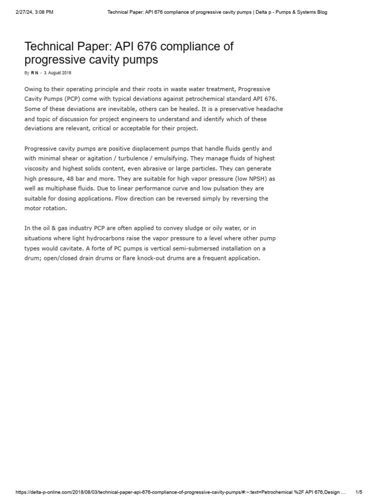 API 676 Compliance for Progressive Cavity Pumps | PDF | Pump | Bearing ...