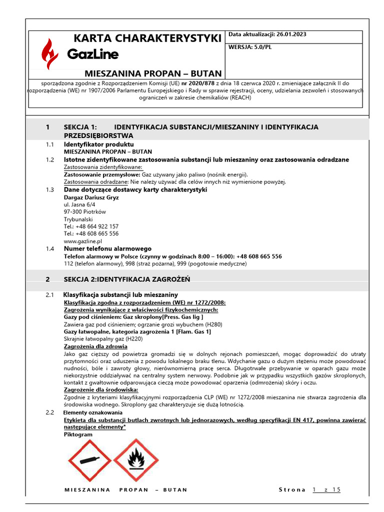Mieszanina Propan Butan - Karta Charaktrystyki | PDF