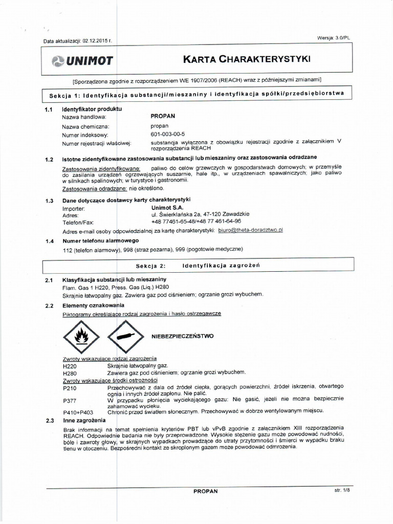 Karta Charakterystyki Propan | PDF