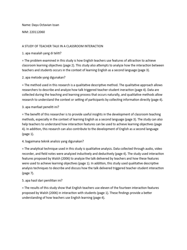 ESL Classroom Interaction Study | PDF